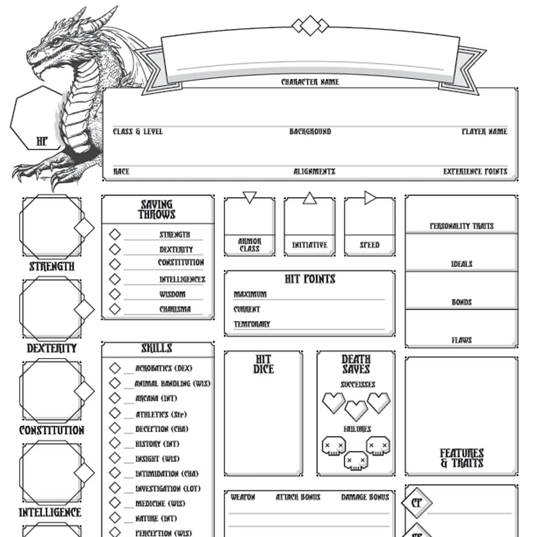 Dnd 5e Universal Character Sheet PDF - Printable Non-editable RPG Tool ...