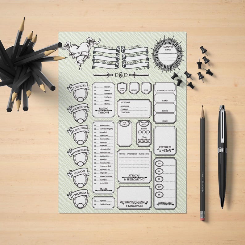 Dnd Character Sheet PDF Printable 5e for Players and Dms - Non-editable ...