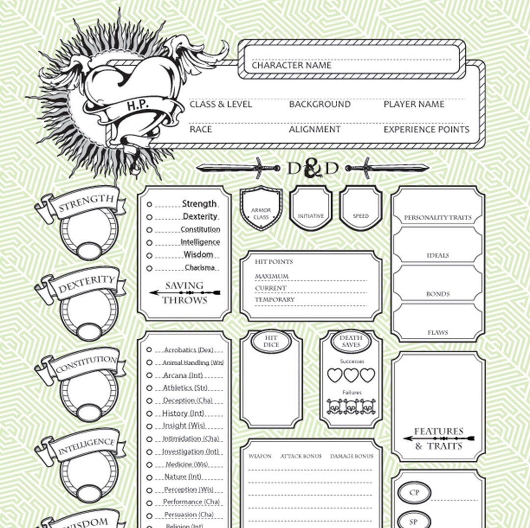 Enchanting Dnd Character Sheet: Your Gateway to Epic Adventures - Etsy