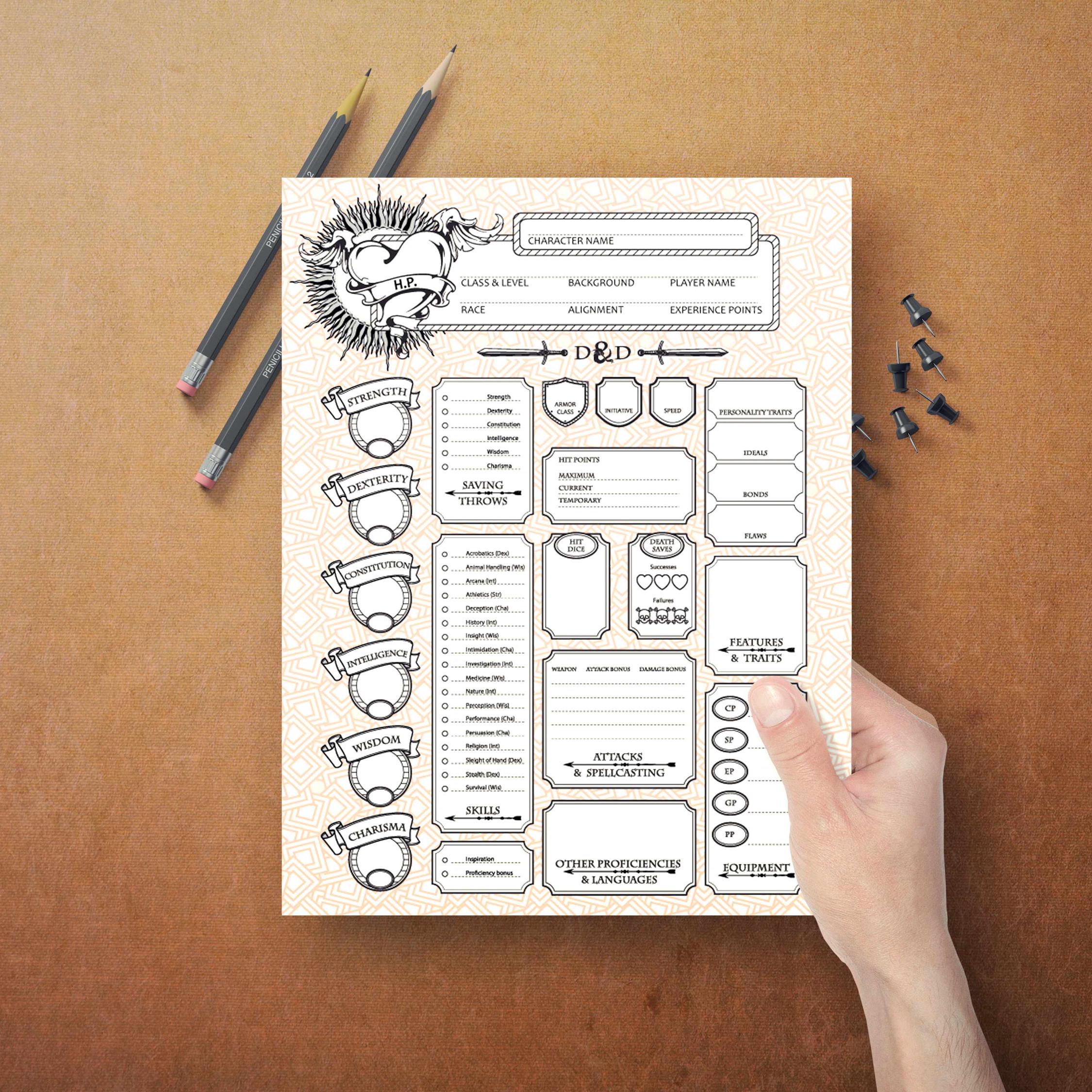 Pink Dnd Character Sheet Printable Pdf for 5e, Stylish Rpg Player Sheet ...