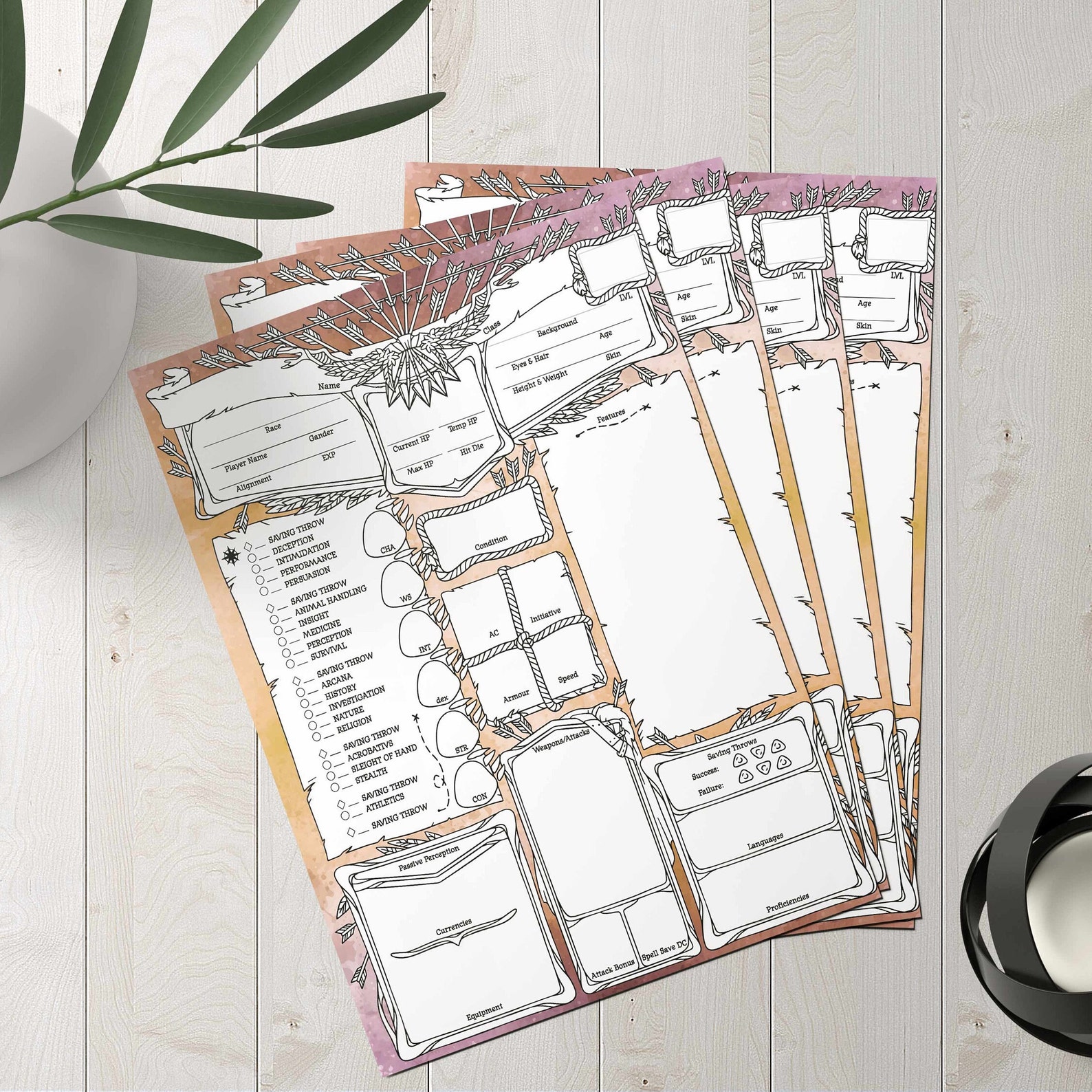 Edited Ranger Character Sheets for D&D 5e - Wilderness Wonders - Etsy