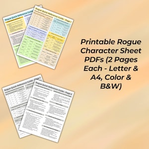 Rogue Cheat Sheet for Dnd 5e | Printable Player Guide PDF (letter & A4 ...