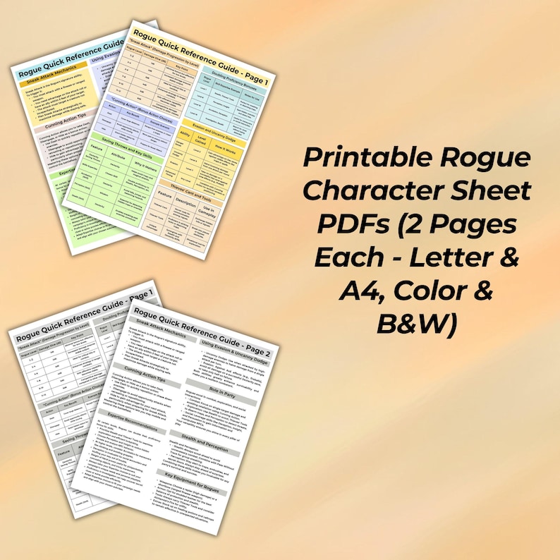 Dnd Rogue Cheat Sheet - Printable Character Reference Sheets (letter ...