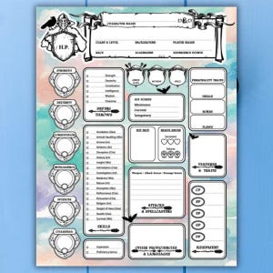 Dnd 5e Character Sheet | Printable PDF | Watercolor Theme - Etsy