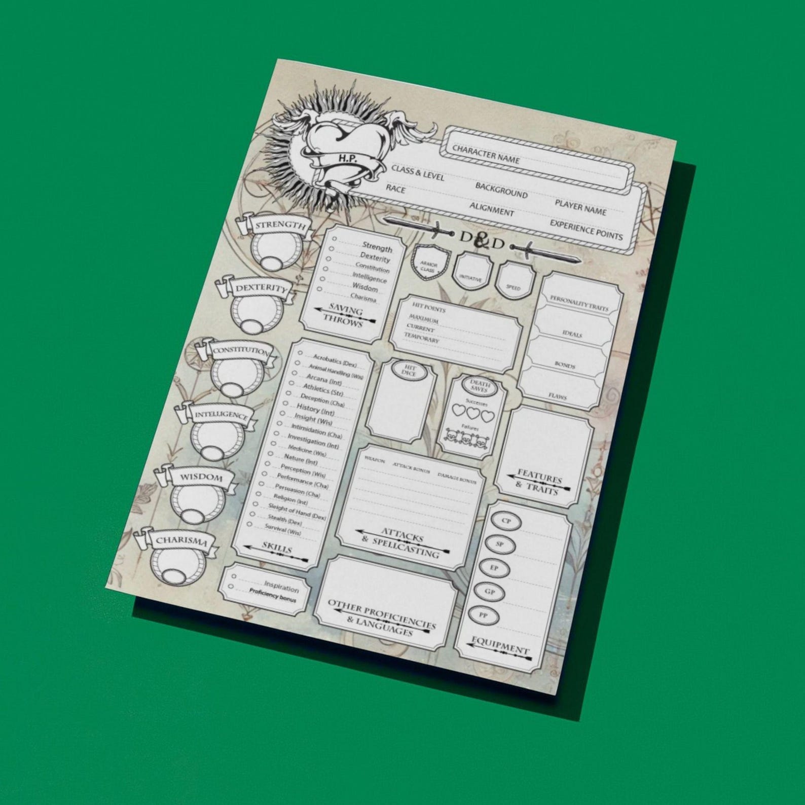 Custom Dnd Character Sheet 5e - Printable Letter-size PDF for Stats ...