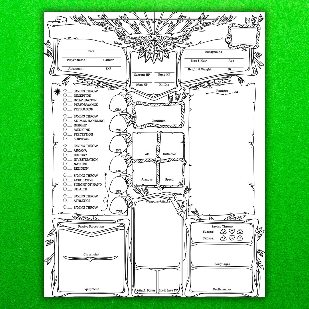 Editable Ranger Character Sheet for Dnd 5e | Customizable PDF Download ...