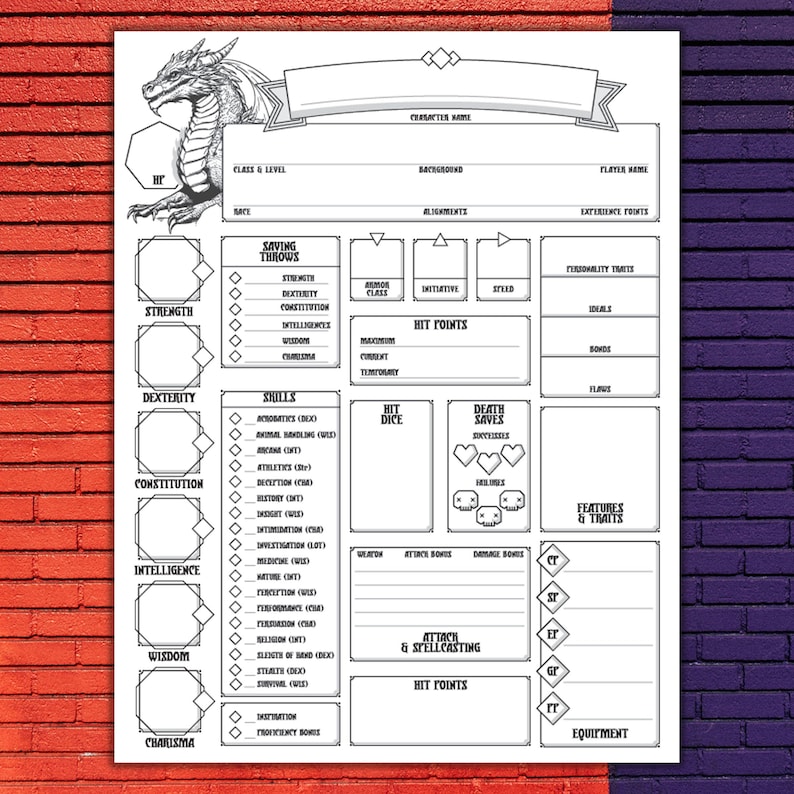 Universal Dnd 5e Character Sheet | Printable RPG Accessory PDF (instant ...