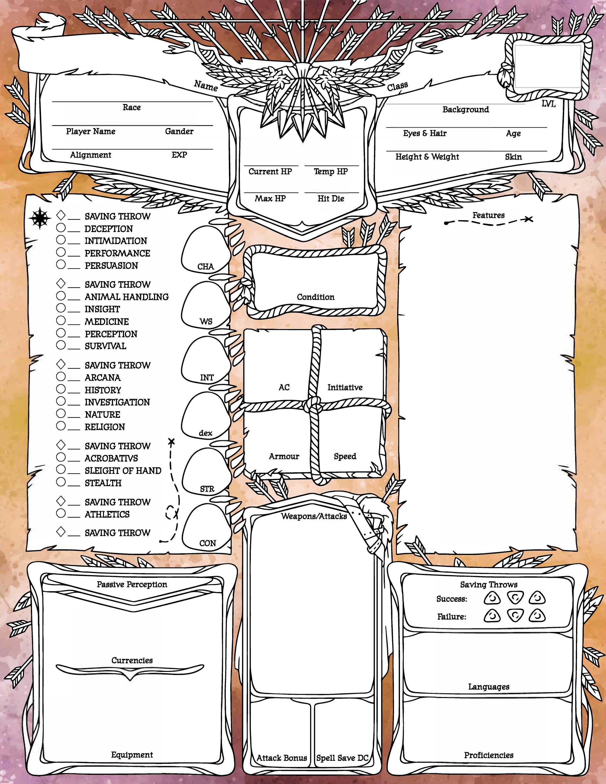 Dnd Character Sheet: Editable PDF for Dungeons and Dragons - Etsy