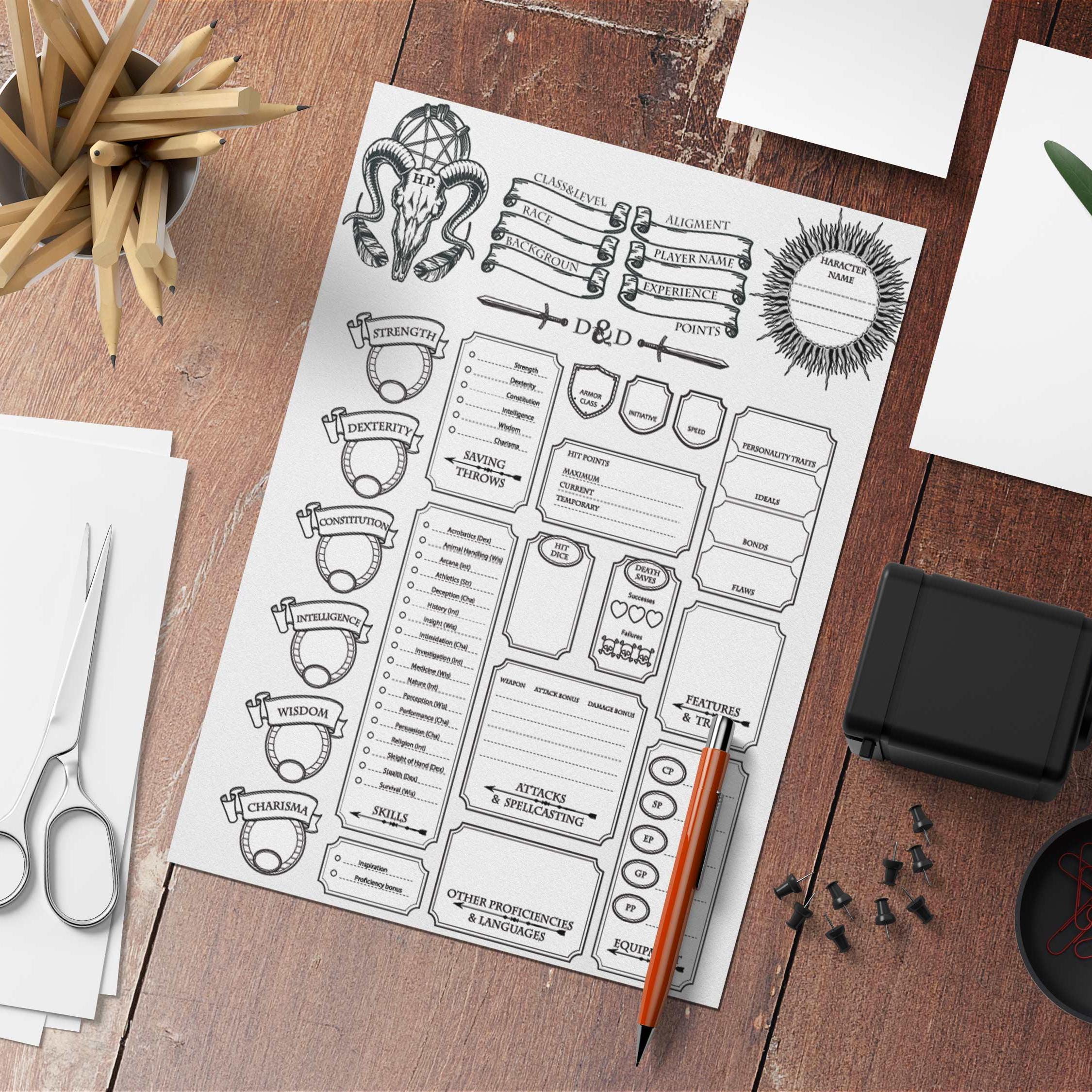 Dnd Character Sheet, Printable 5e RPG Sheets, Instant Download - Etsy