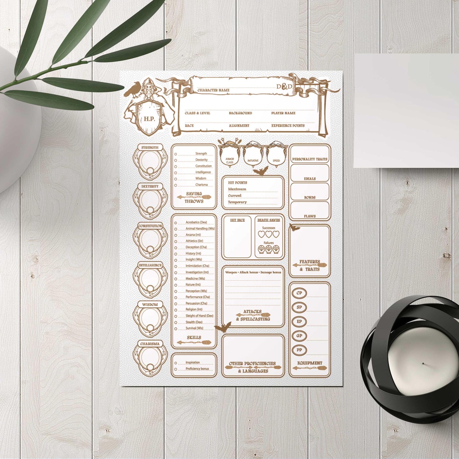Dnd 5e Character Sheet PDF Printable Letter Size Dungeons and Dragons ...