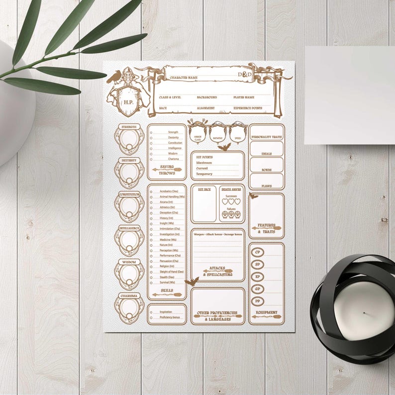 Dnd 5e Character Sheet PDF Printable Letter Size Dungeons and Dragons ...