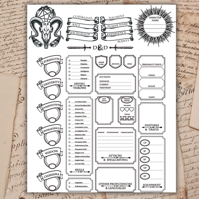Dnd Character Sheet, Printable 5e RPG Sheets, Instant Download - Etsy