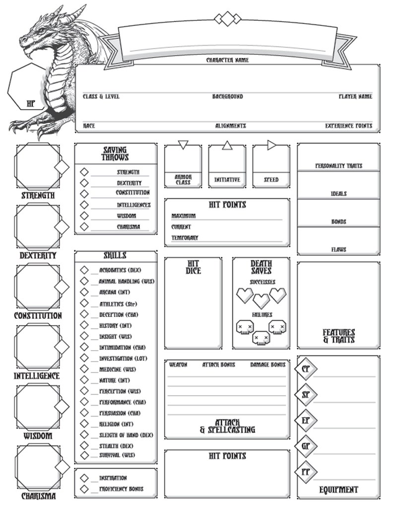 Universal Dnd 5e Character Sheet | Printable RPG Accessory PDF (instant ...