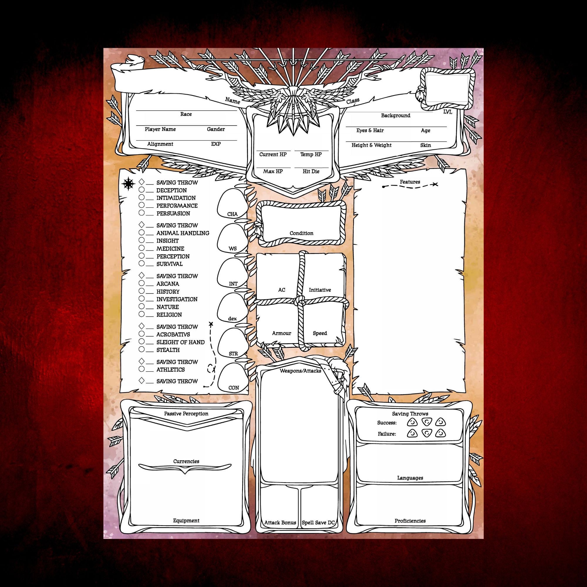 Dnd Character Sheet: Editable PDF for Dungeons and Dragons - Etsy