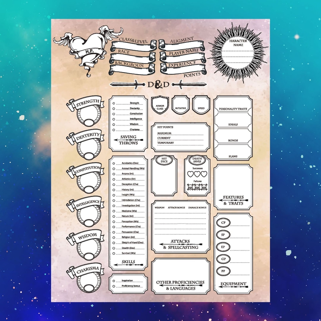 Printable Dnd Sheet Pdf for 5e Character Tracking, Rpg Character Sheet ...