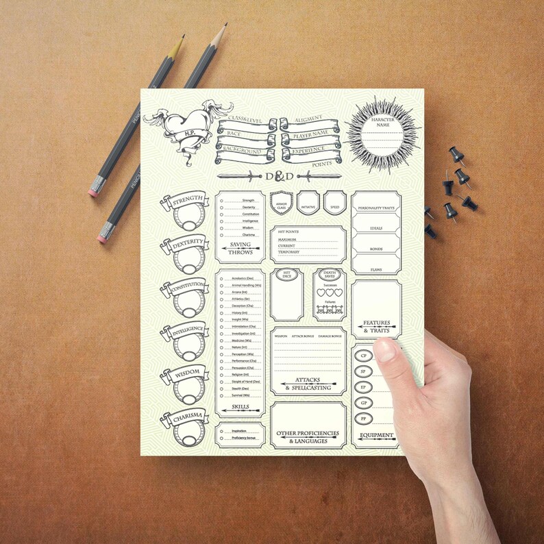 Dnd Character Sheet PDF Printable 5e for Players and Dms - Non-editable ...
