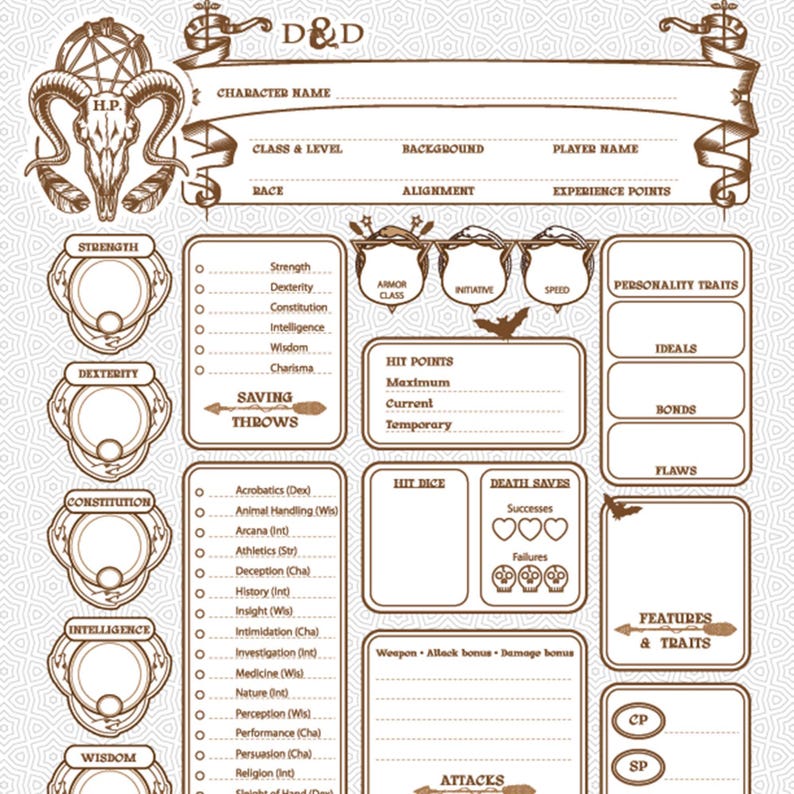 Printable Dnd 5e Character Sheet | Editable RPG Template (digital Download) - Etsy