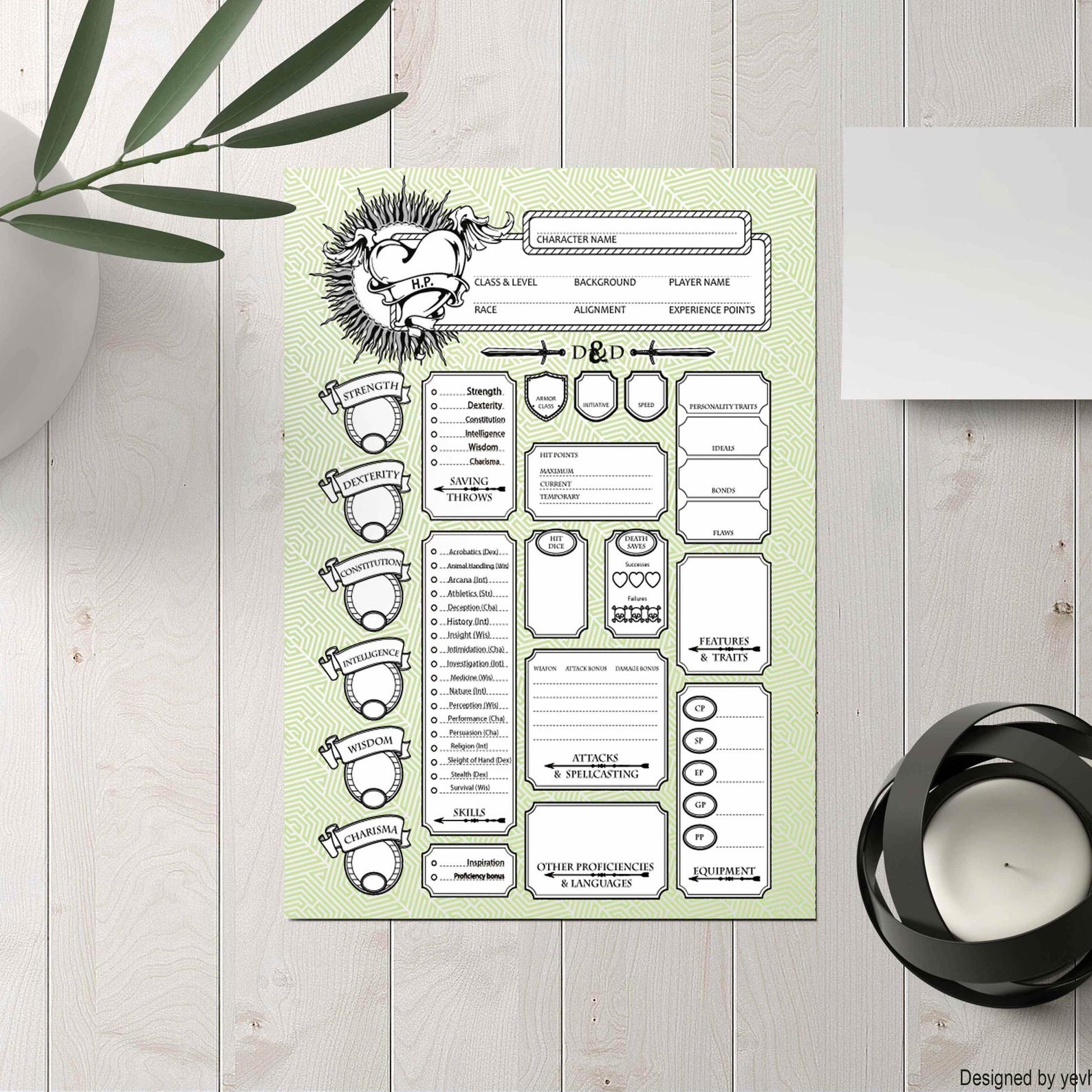 Printable Dnd Character Sheet PDF - 5e RPG Game Accessory - 8.5x11 ...
