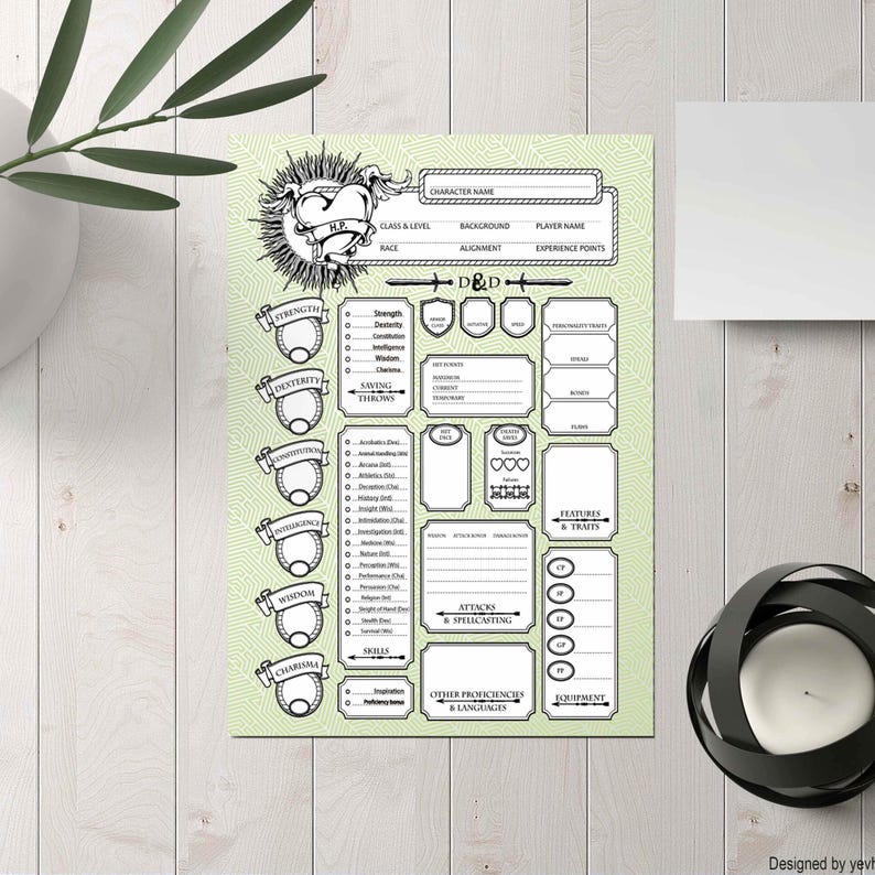 Printable Dnd Character Sheet PDF - 5e RPG Game Accessory - 8.5x11 ...