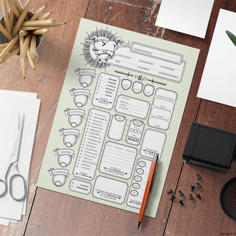 Printable Dnd Character Sheet PDF - 5e RPG Game Accessory - 8.5x11 ...