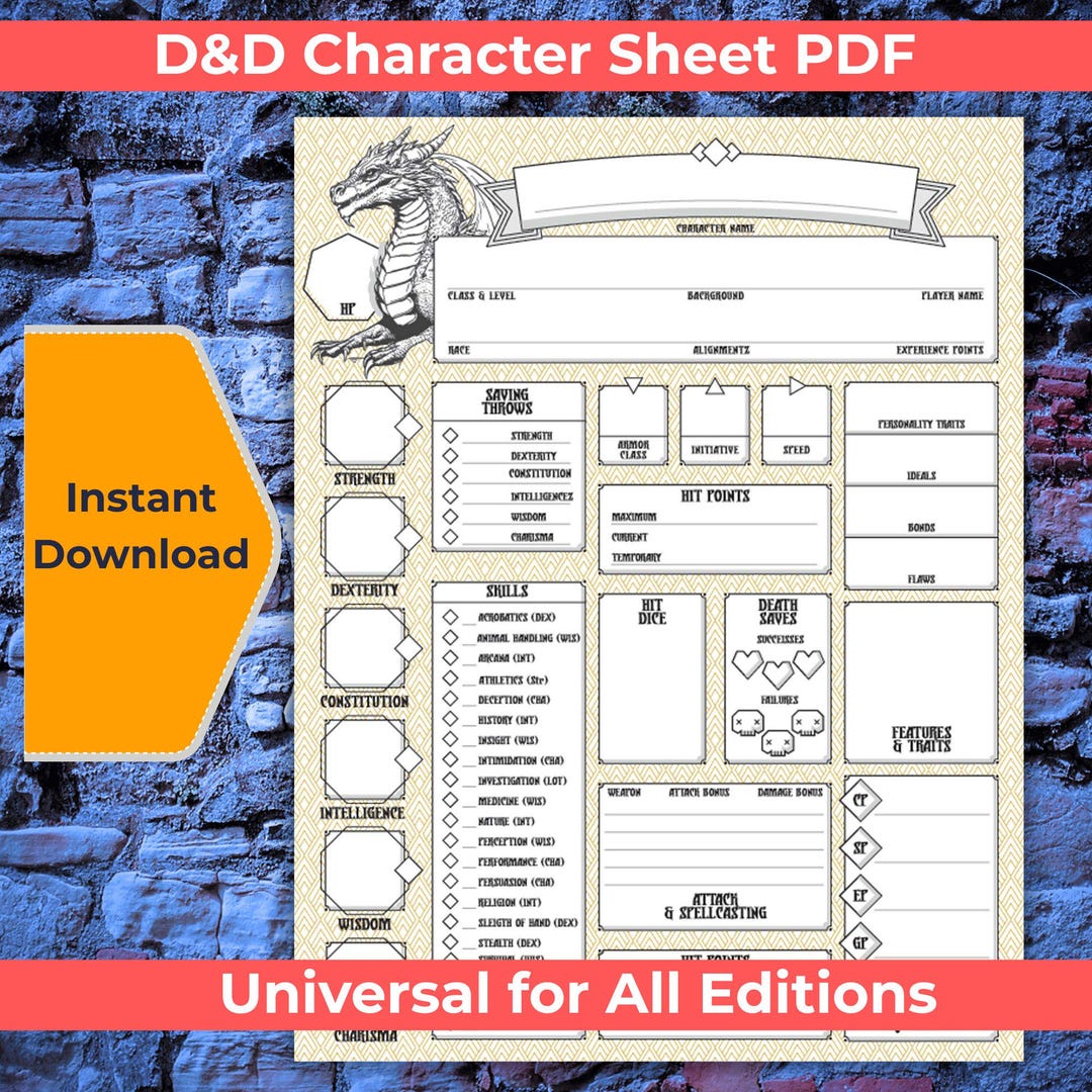 Printable Dnd Character Sheet PDF | 5e RPG Player Sheet | Digital ...