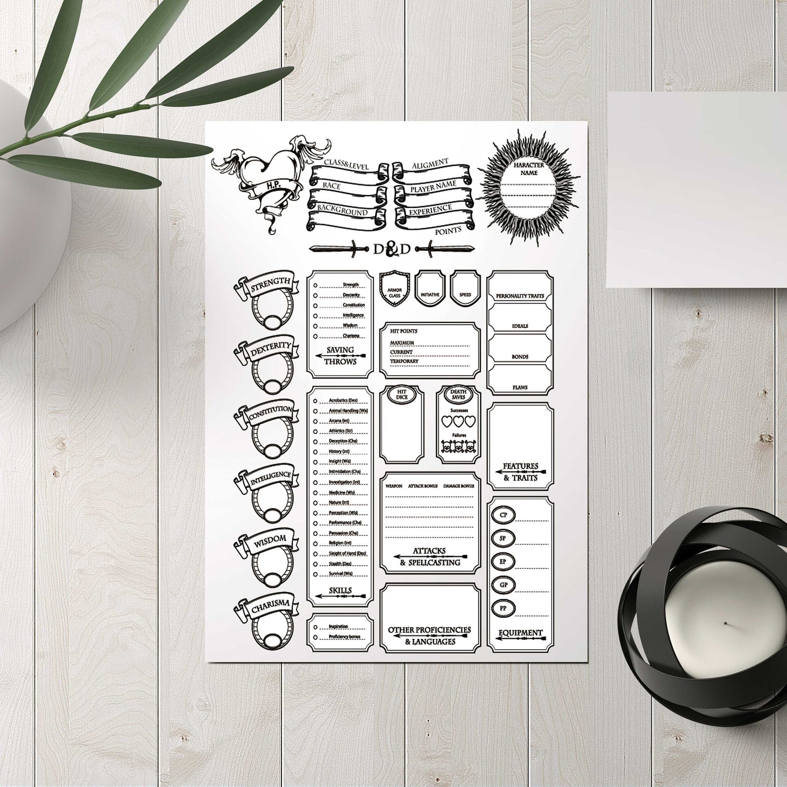 Printable Dnd Character Sheet PDF - Uneditable 5e RPG Symbol Sheet for ...