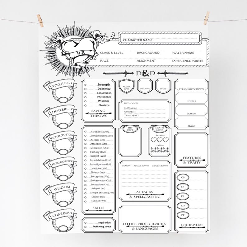 Printable D&D 5e Character Sheet PDF for Players | Dungeons and Dragons RPG | Instant Download ...