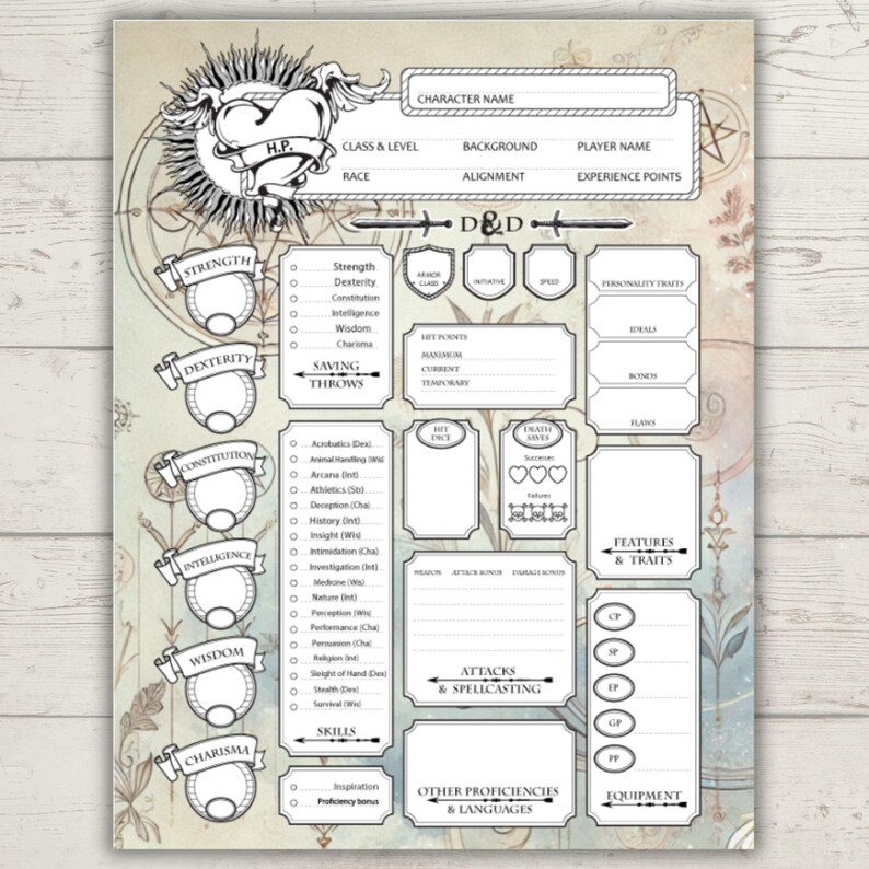 Custom Dnd Character Sheet 5e - Printable Letter-size PDF for Stats ...