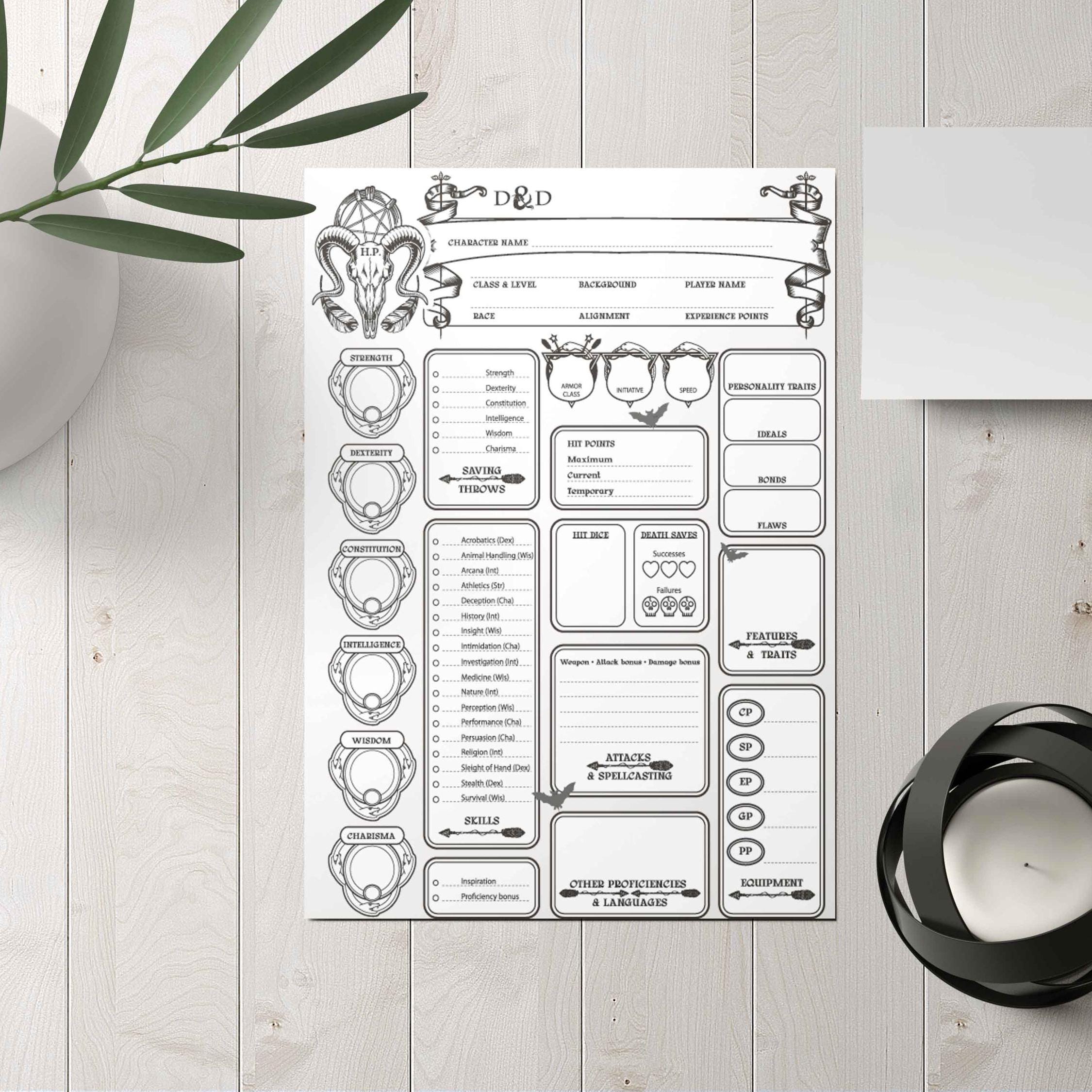 5E Character Sheet Dnd Printable Gift for Dnd Lovers - Etsy