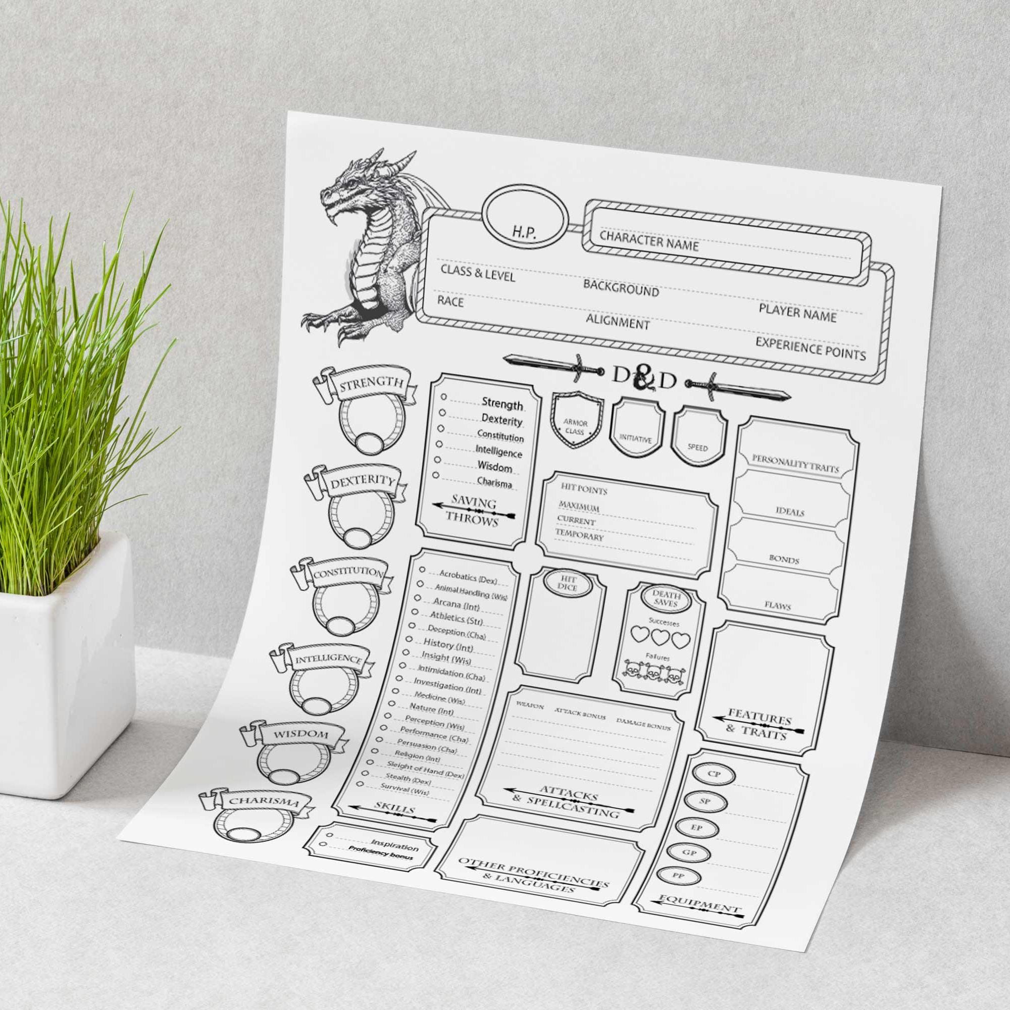 5e Character Sheet DIGITAL DOWNLOAD: Unleash Your Dnd Hero - Etsy
