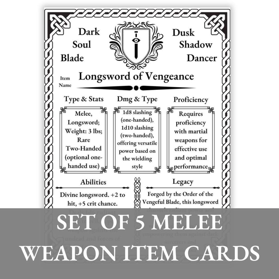 5 Epic Melee Weapons | Dnd Printable Item Cards | Dungeon Master's ...