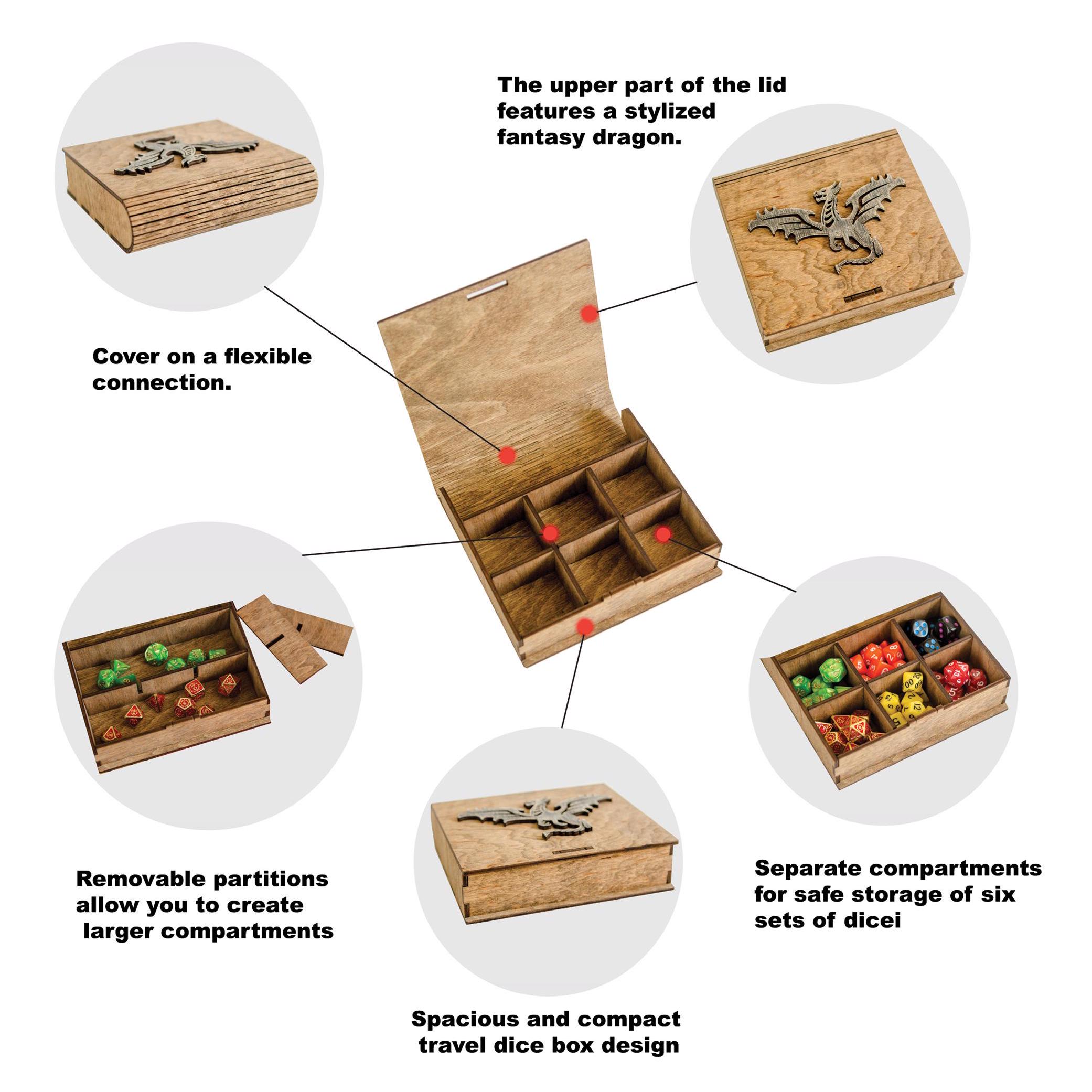 Dragon Dice Rolling Box for Dnd: Wooden Dice Organizer and Storage With ...