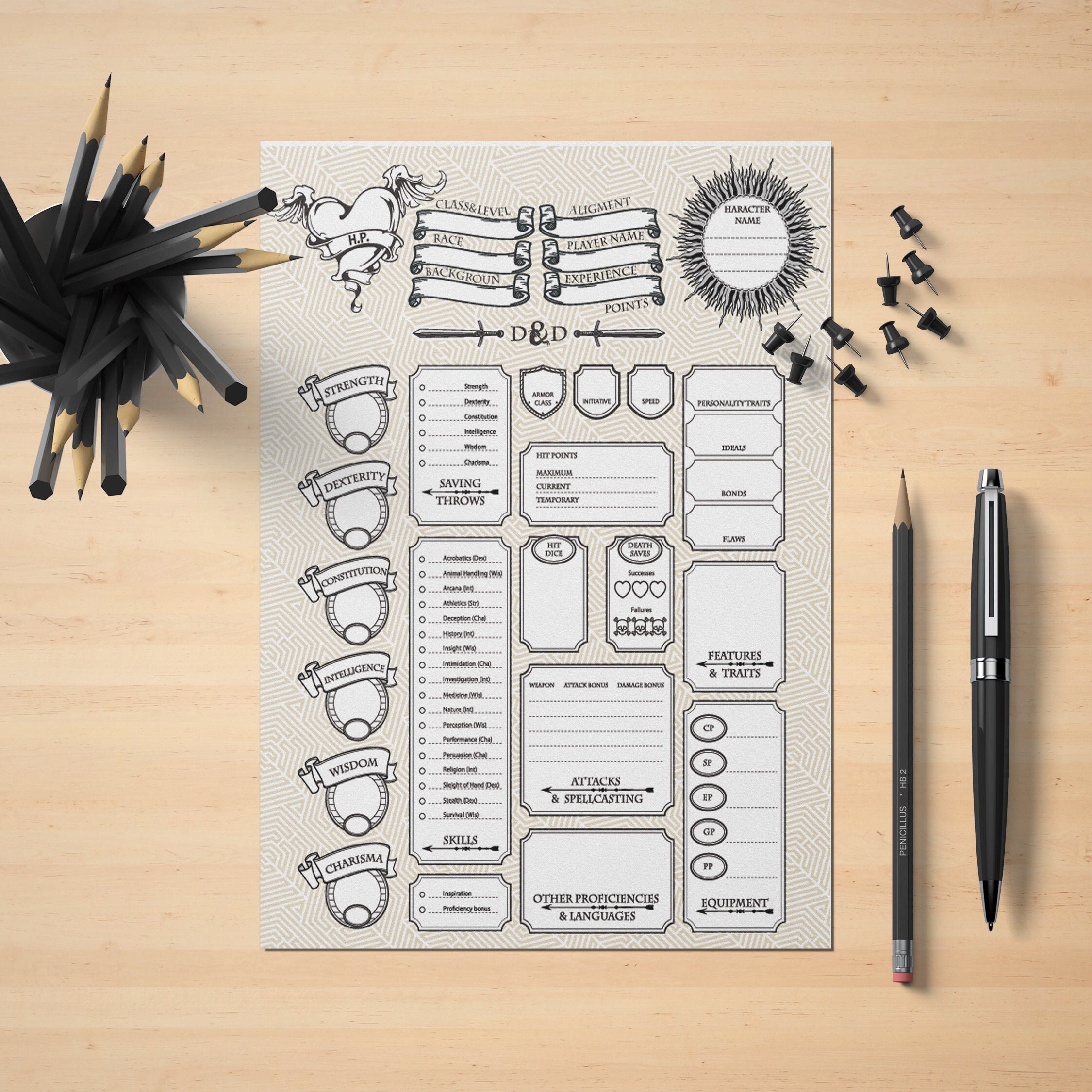 Hoja de personaje de DnD 5e imprimible: PDF personalizable y fácil de usar - Etsy España