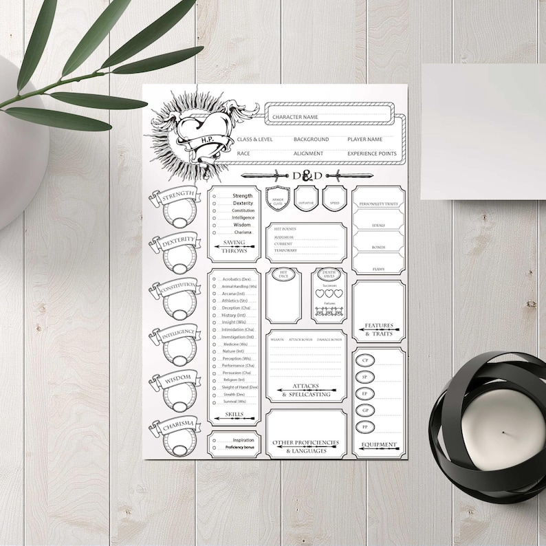 Dnd 5e Character Sheet Printable Pdf Customizable Digital Download