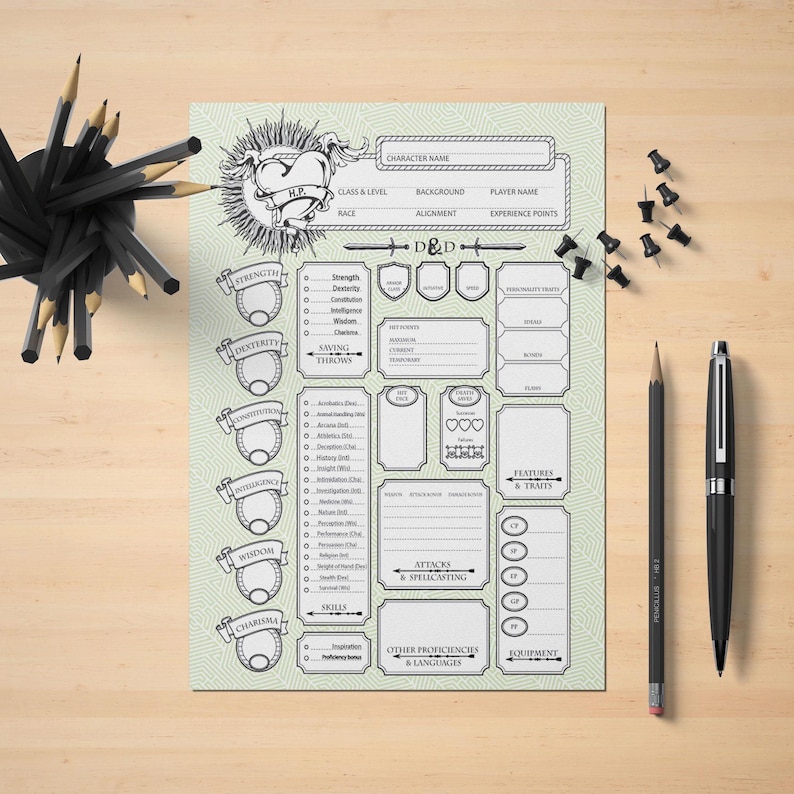 Printable Dnd Character Sheet PDF - 5e RPG Game Accessory - 8.5x11 ...