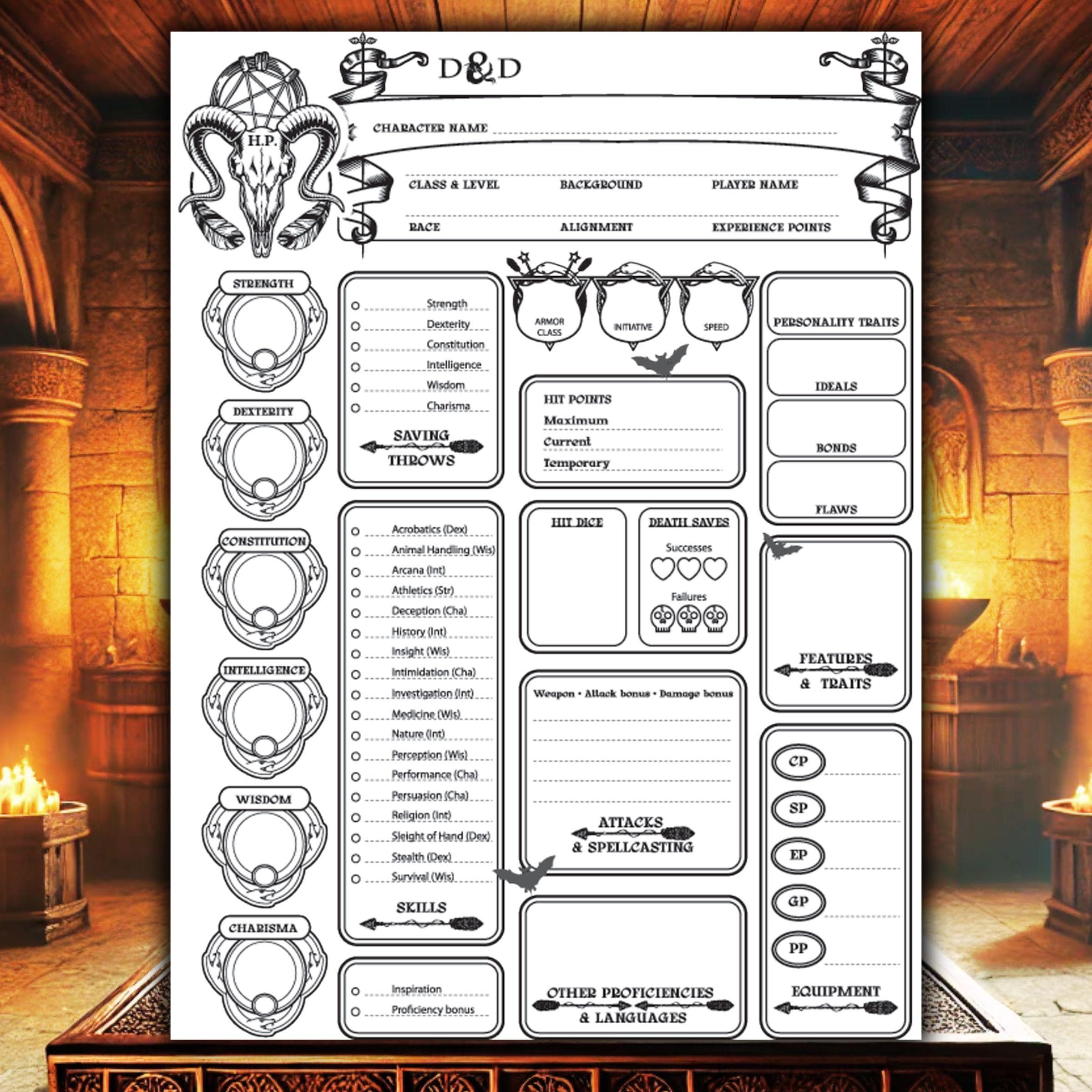 Dnd Character Sheet for 5e Symbol Edition Printable PDF Download - Etsy