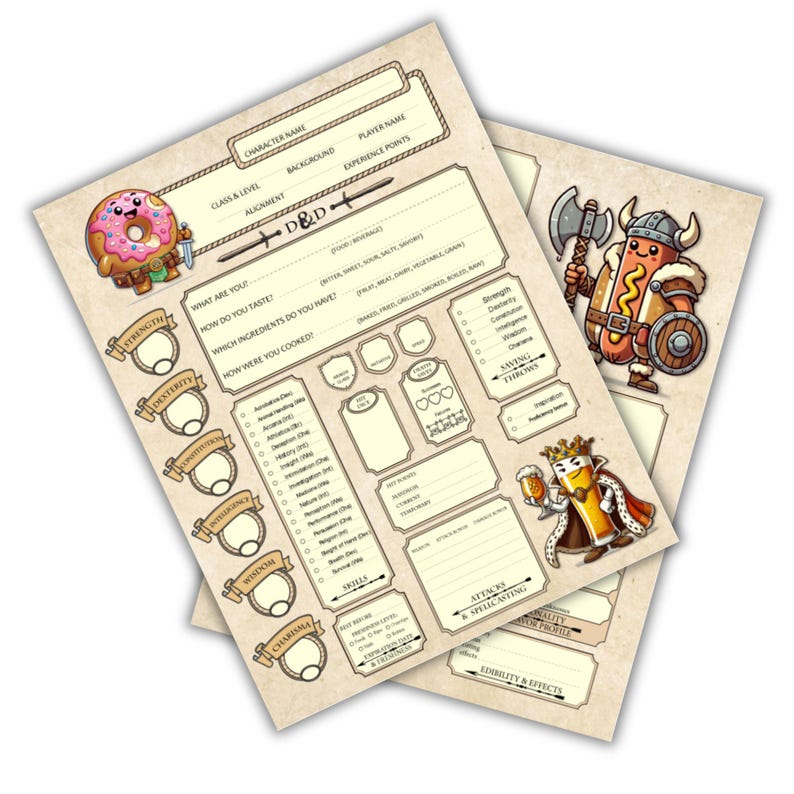 Dnd 5e Character Sheet | Food Theme 2-page Printable PDF (parchment ...