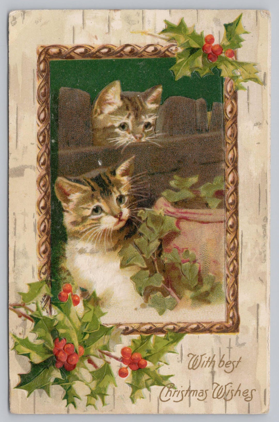 Antique Christmas Postcard, Cute Kittens, With Best Christmas Wishes ...