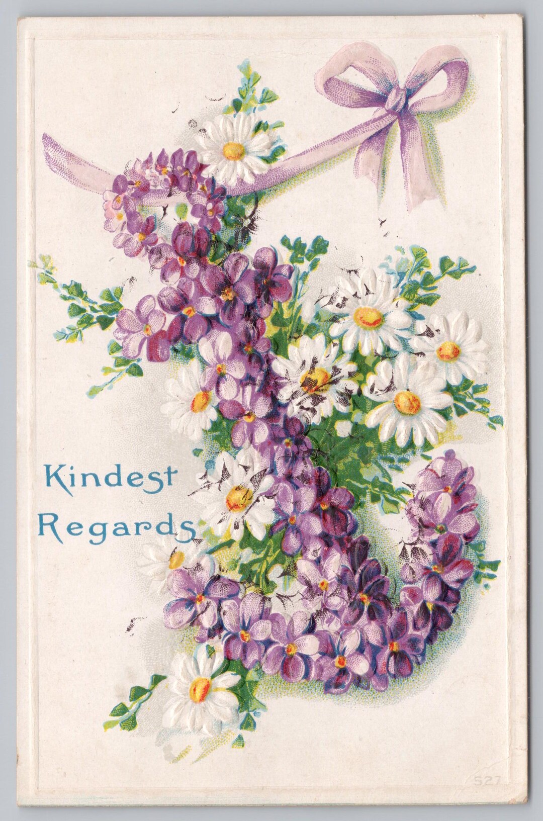 Antique Postcard, Kindest Regards, White & Purple Flowers, 1912 ...