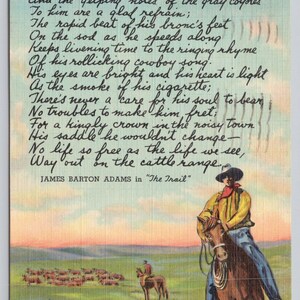 Antique Postcard, the Cowboy Poem by James Barton Adams, Posted 1951 - Etsy