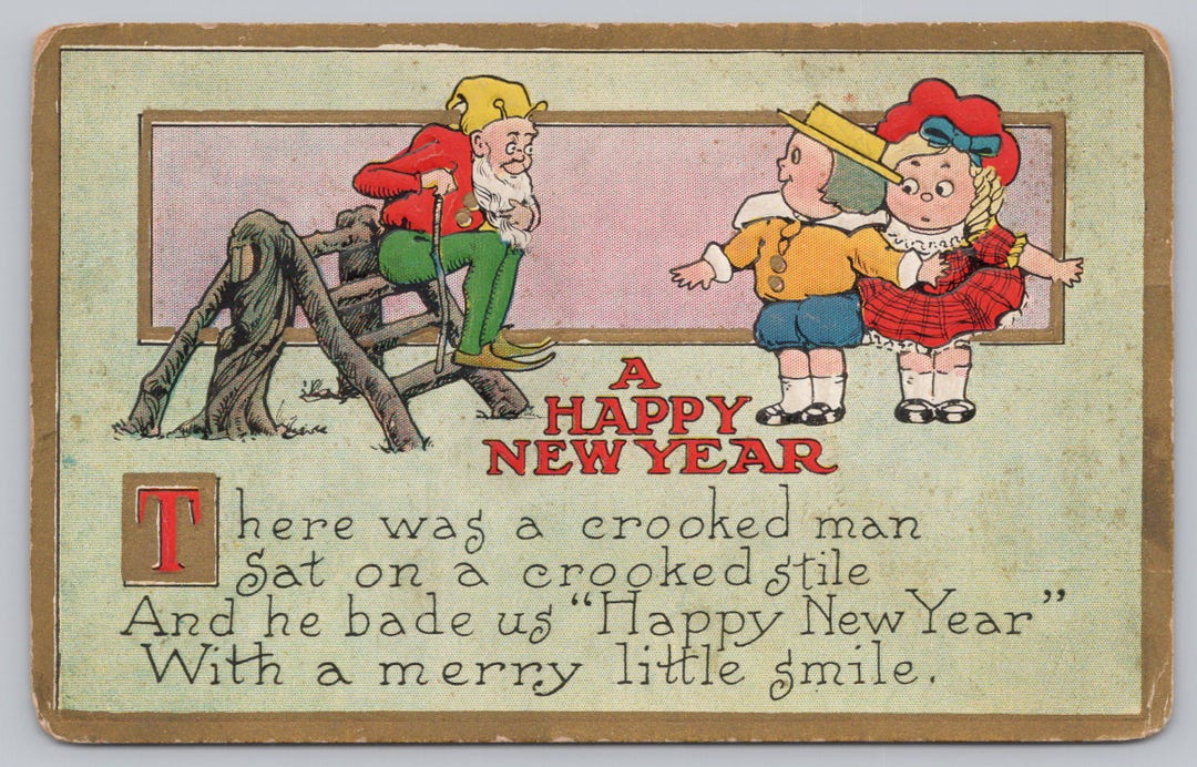 Antique Postcard, Happy New Year's Resolution, Old Man and Young ...