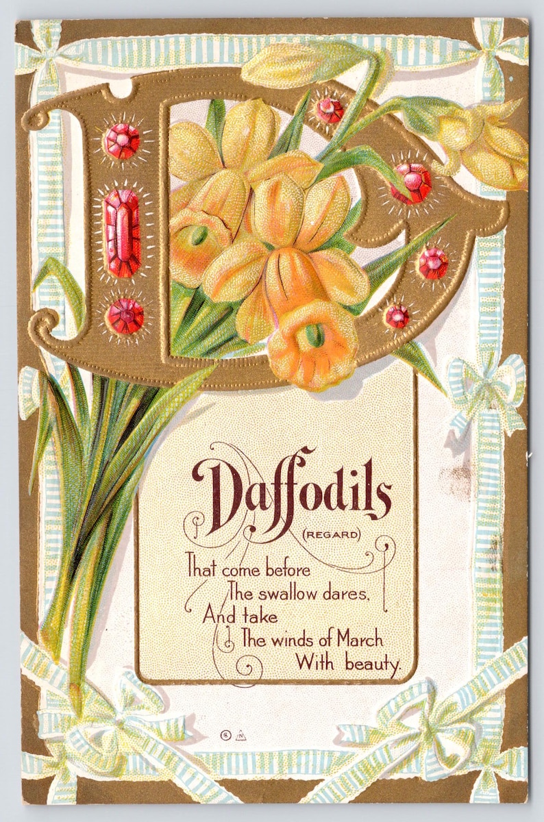 Antique Postcard, Daffodils Poem, Ornate Victorian Design, 1910s ...