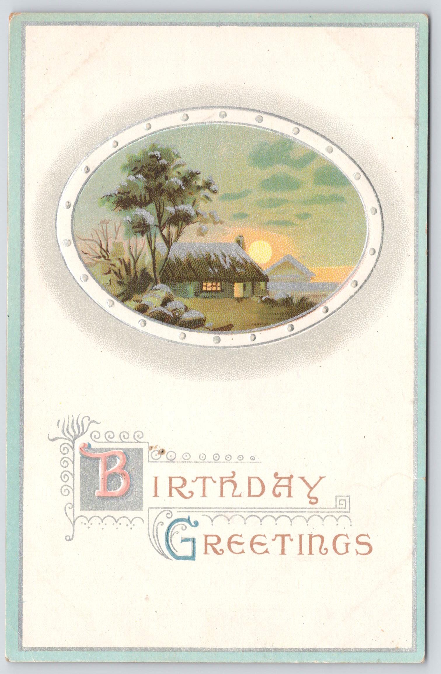 Antique Birthday Postcard, Country House at Sunrise, Birthday Greetings ...