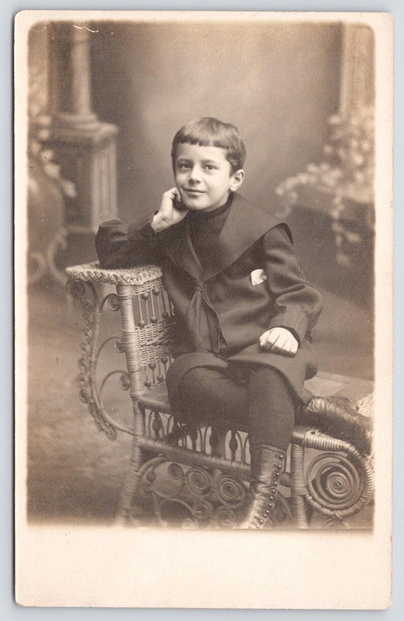 Antique Real Photo Postcard, Vintage Young Boy RPPC, Boy Wearing ...