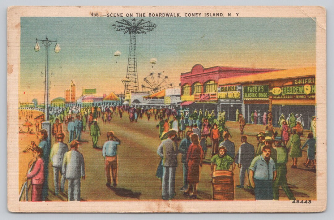 Antique Postcard, Scene on the Boardwalk, Coney Island New York, Posted ...