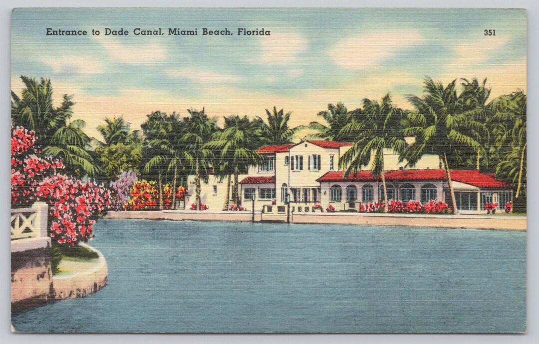 Antique Postcard, Entrance to Dade Canal, Miami Beach Florida, Posted ...