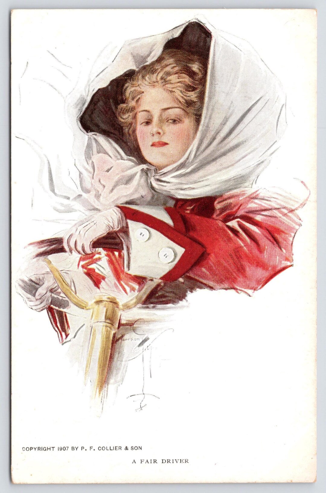 Antique Postcard, Young Woman Driving, "a Fair Driver" Harrison Fisher ...