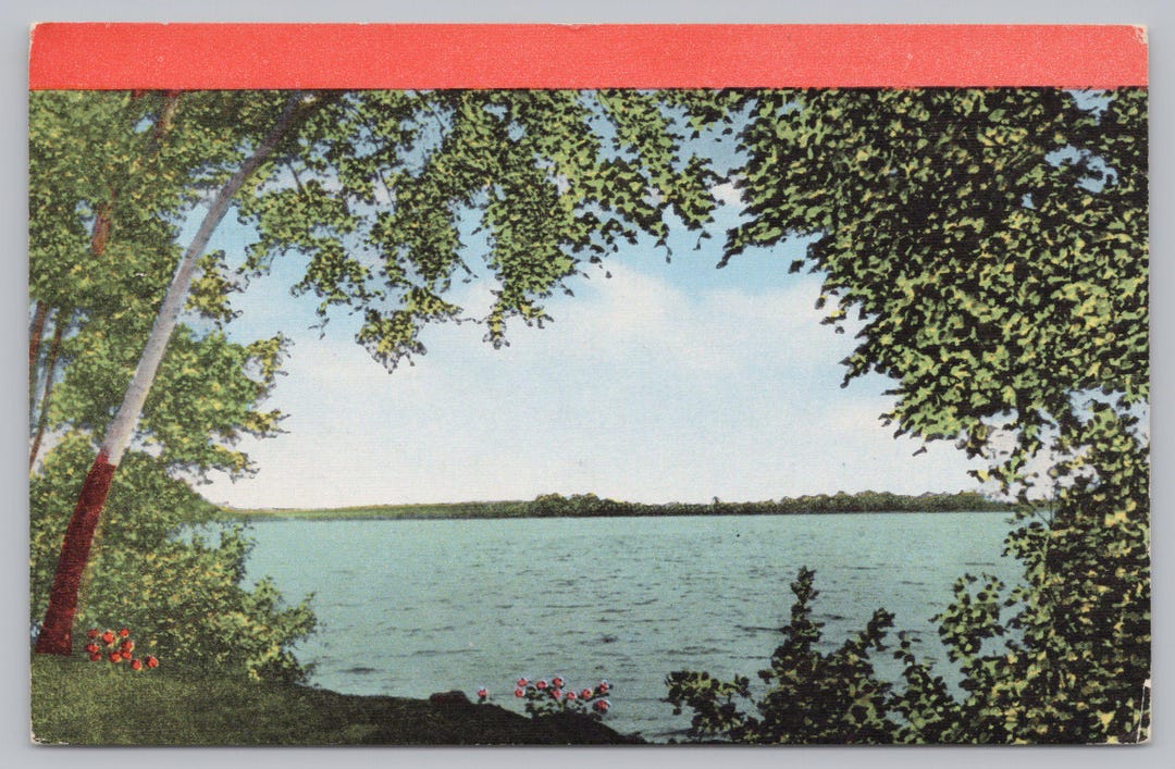 Antique Postcard, Wisconsin Lake Scene, Unknown Location Linen Postcard ...
