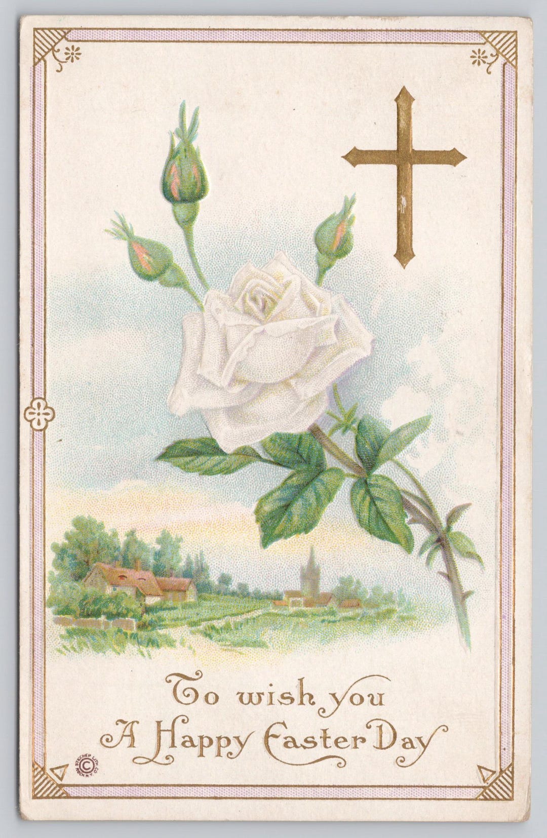 Antique Easter Postcard, to Wish You a Happy Easter Day, White Flower ...