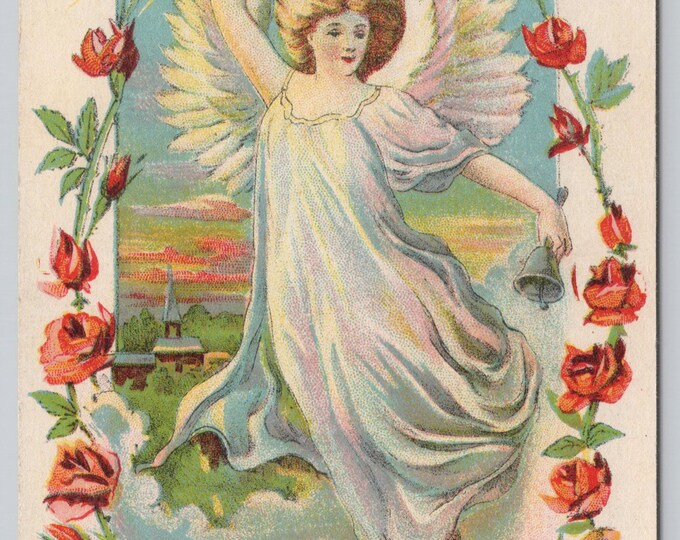 Antique Postcard, Easter Greetings, Winged Angel Woman in Heaven, 1900s ...
